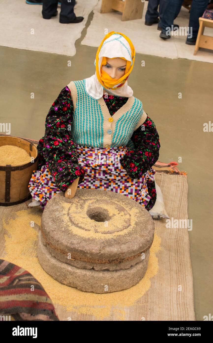 Handmade manual equipment grind mill. Traditional stone handmill Stock ...