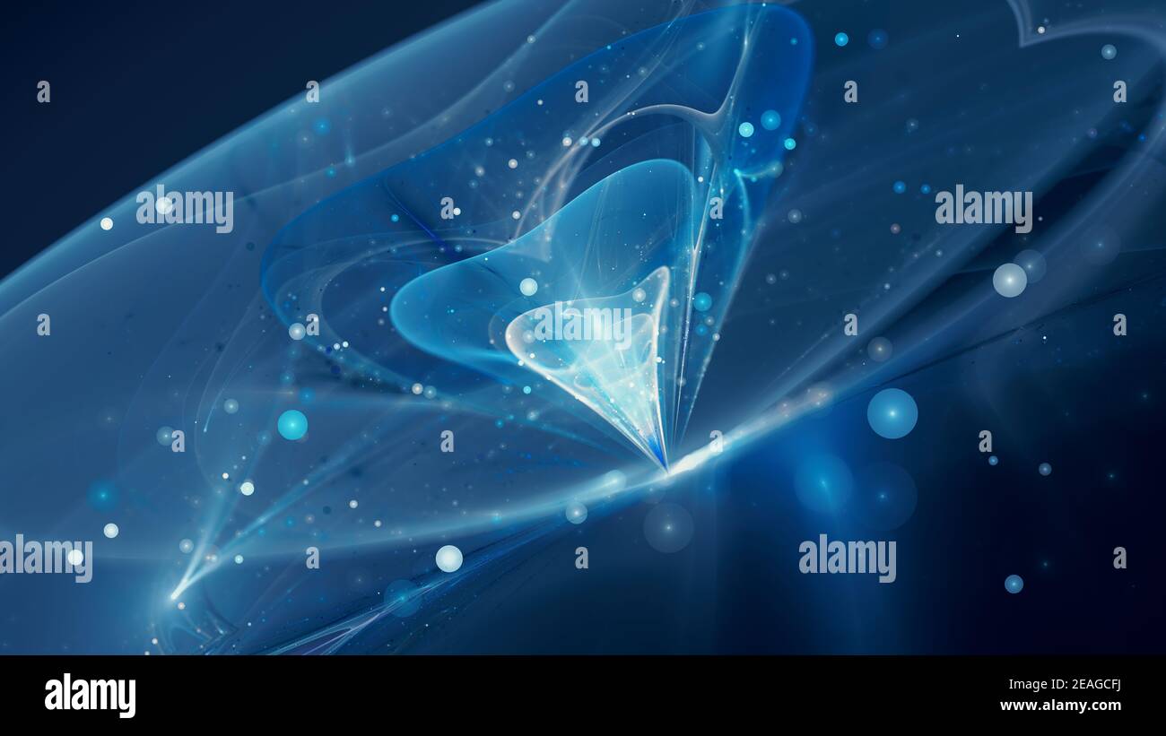 Blue glowing futuristic quantum technology in space, computer generated abstract background, 3D ...
