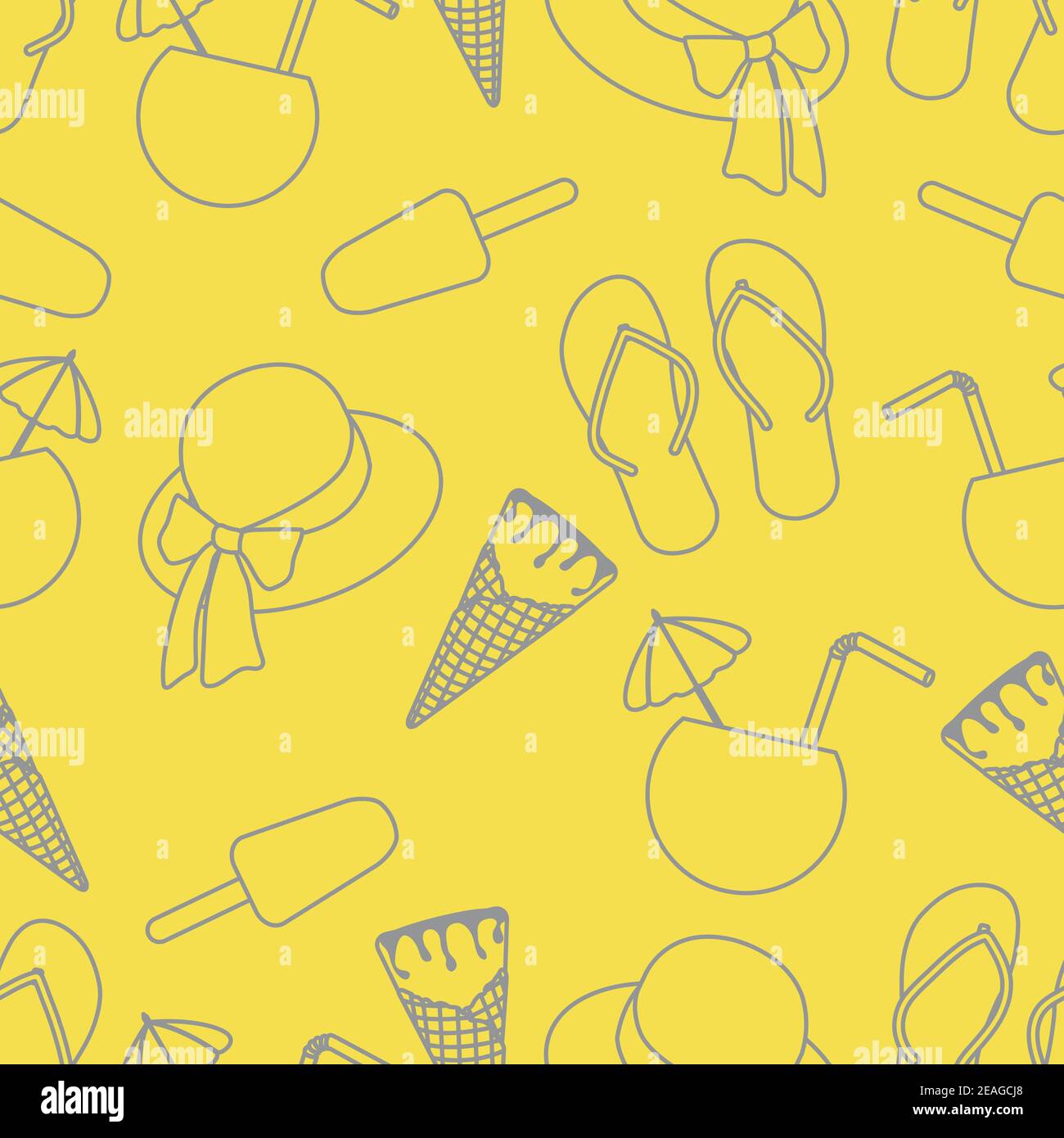 Vector travel seamless pattern Illustration with sun hat, ice cream ...
