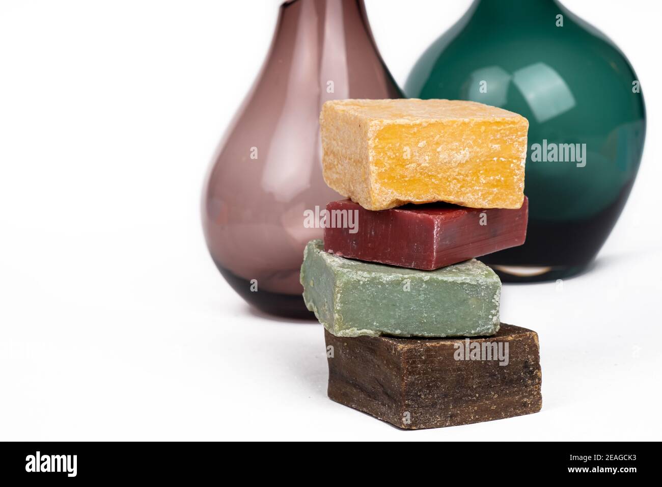 variety of Handmade colored soap on a white background Stock Photo - Alamy