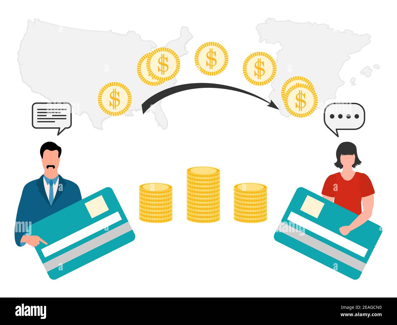 Vector illustration Mobile money transfer Online around the world ...