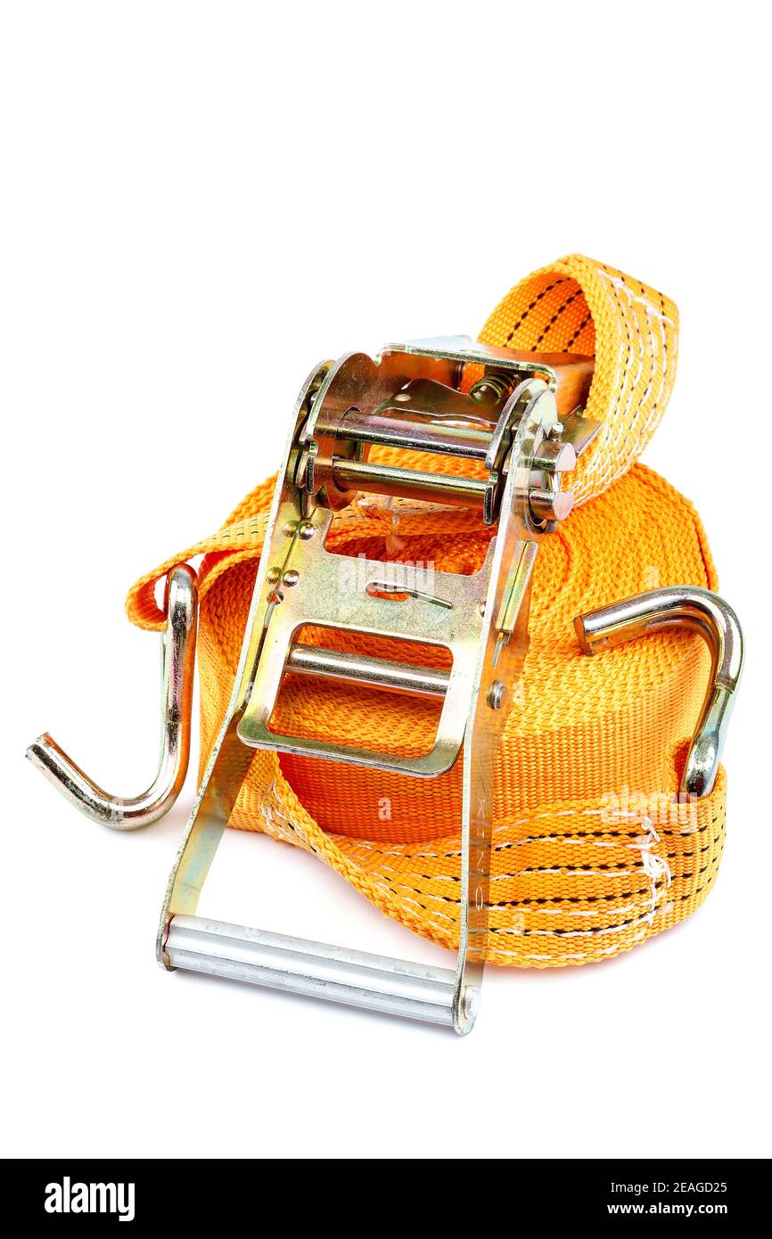 The mechanism for securing cargo ties is isolated on a white background ...