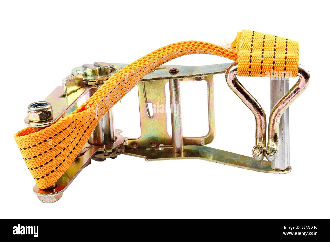 The mechanism for securing cargo ties is isolated on a white background ...