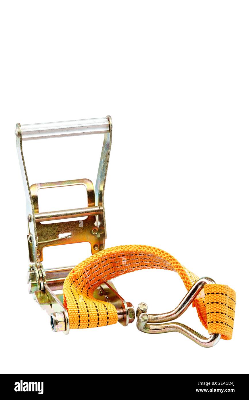 The mechanism for securing cargo ties is isolated on a white background ...