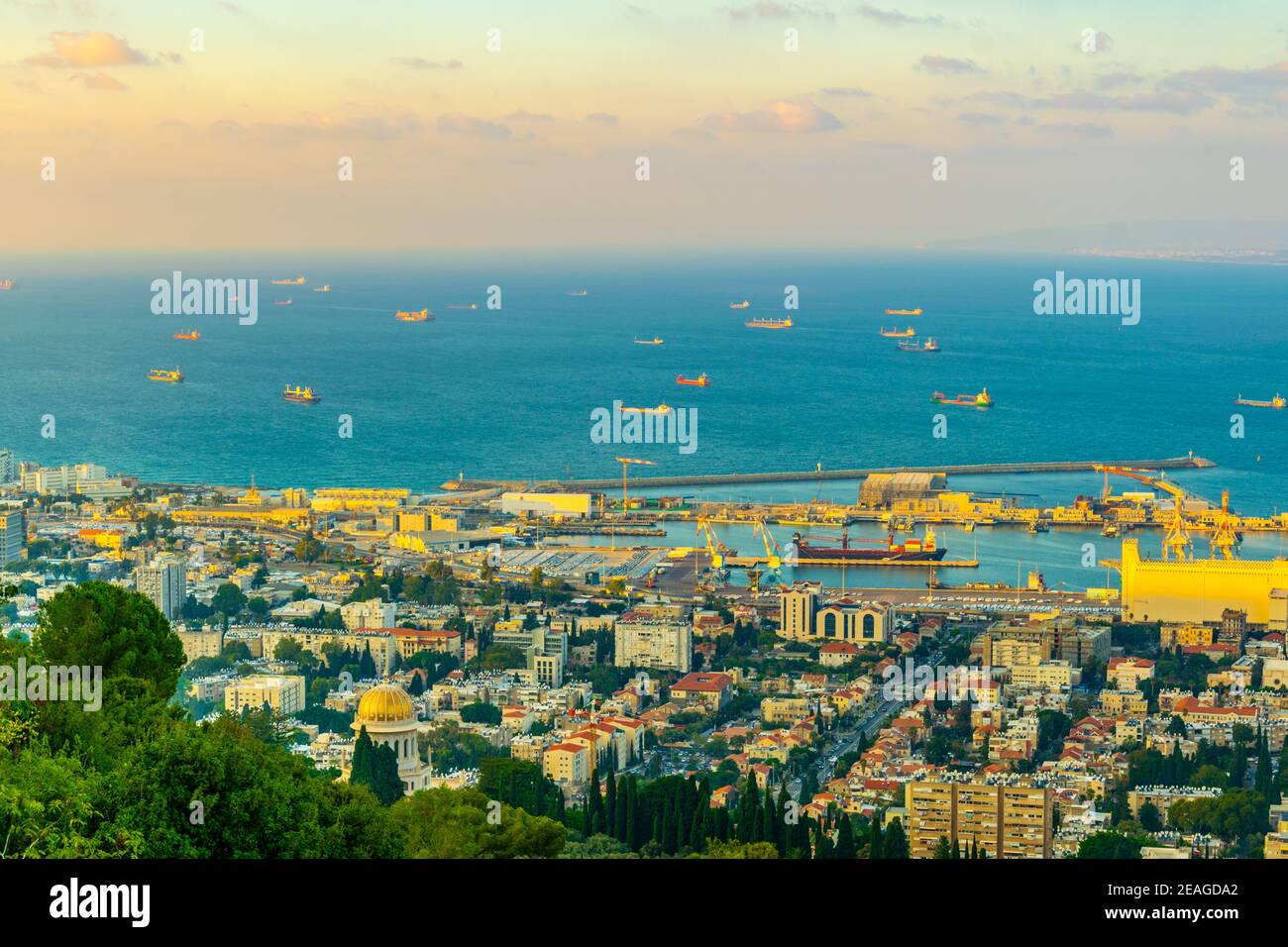 Sunset view of port of Haifa, Israel Stock Photo - Alamy