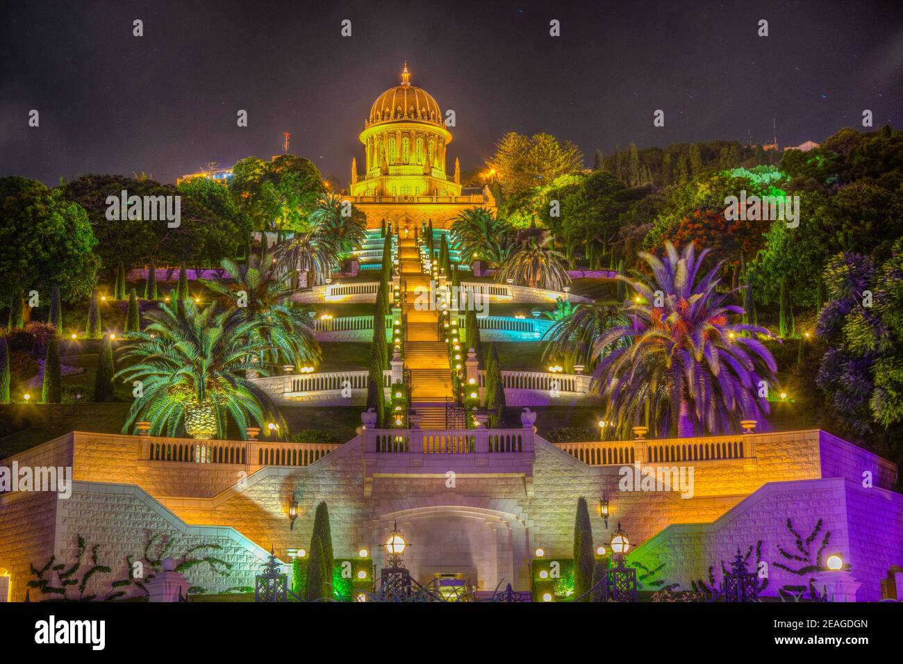 Night view of Bahai gardens in Haifa, Israel Stock Photo - Alamy