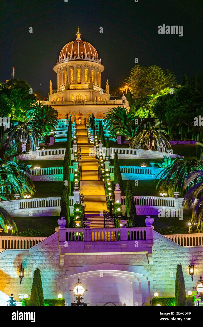 Night view of Bahai gardens in Haifa, Israel Stock Photo - Alamy
