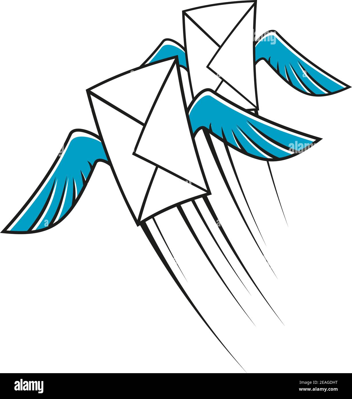 Airmail postage icon with two winged envelopes flying through the air ...