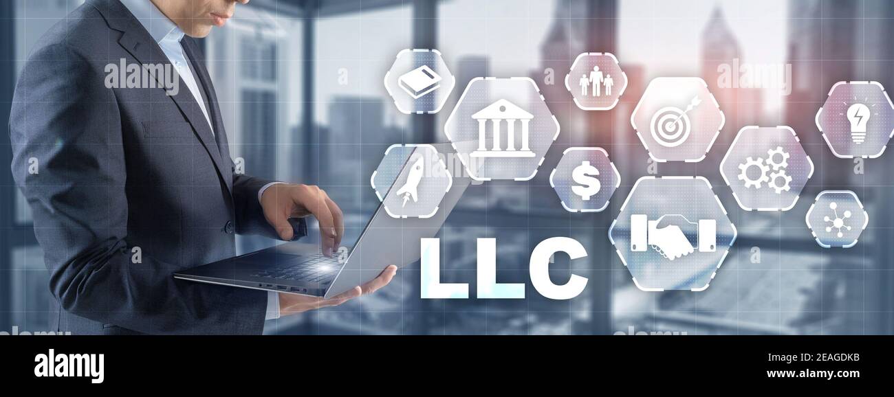 Limited Liability Company concept. Businessman touched LLC on virtual ...