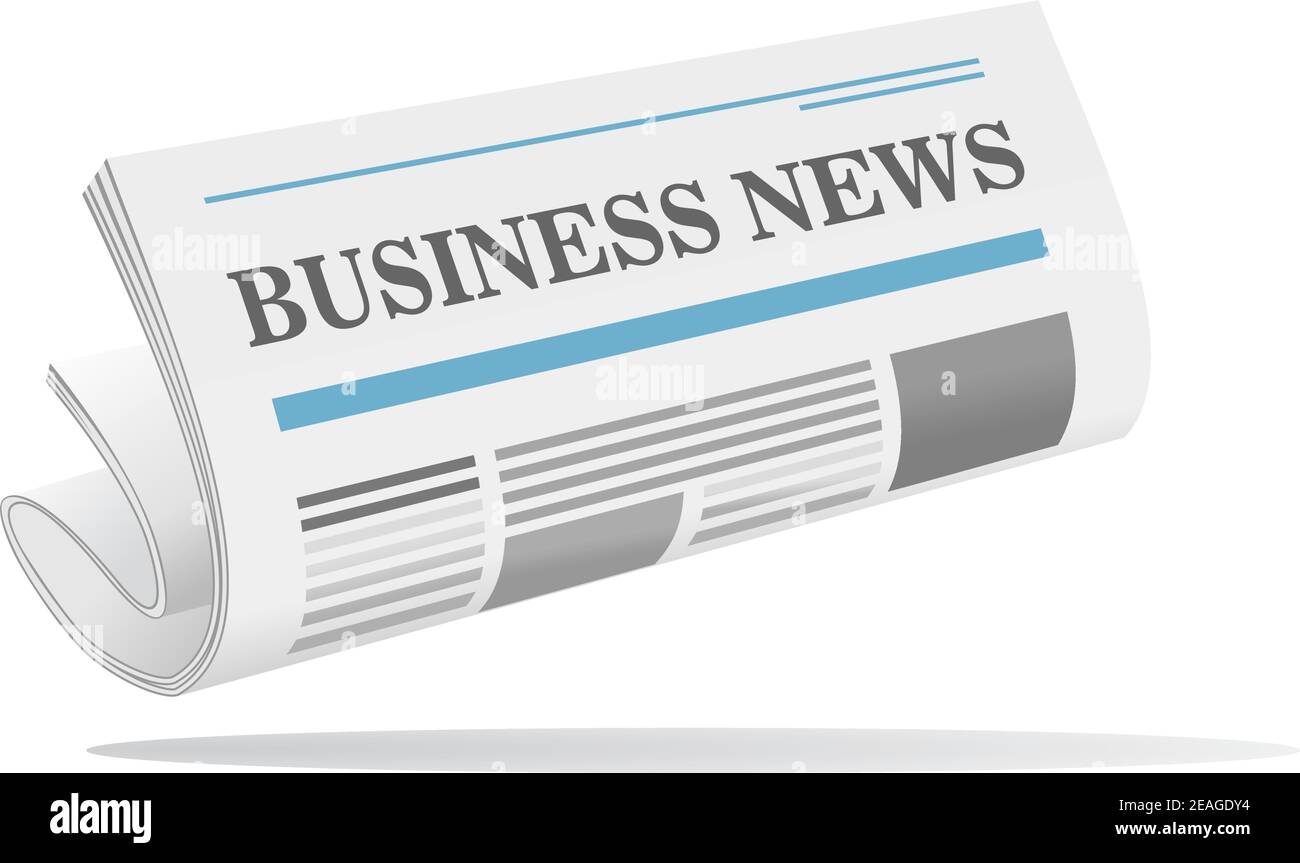 Folded newspaper icon with header Business News isolated on white ...