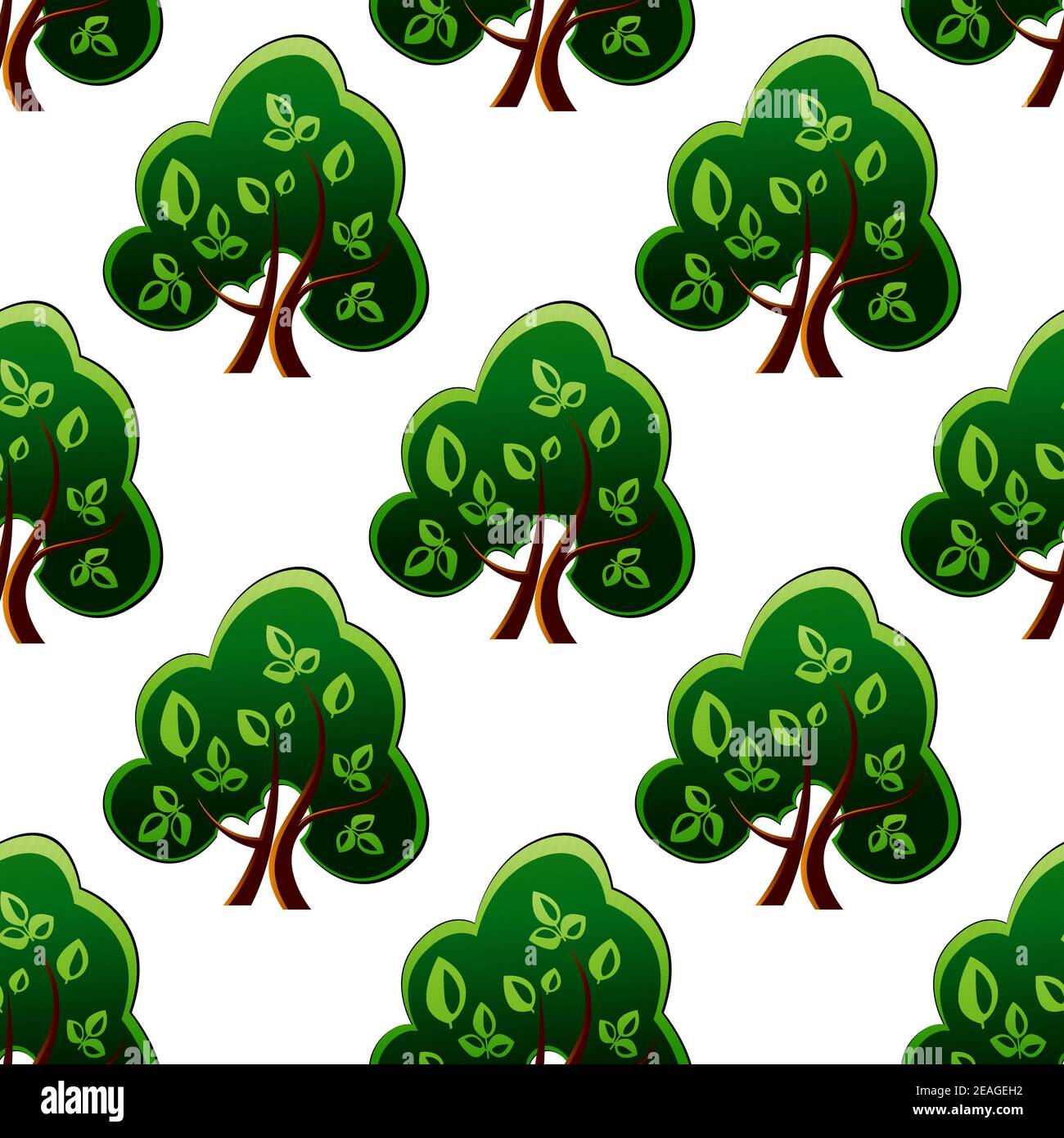 Fresh leafy green spring trees with a repeat motif in a seamless ...