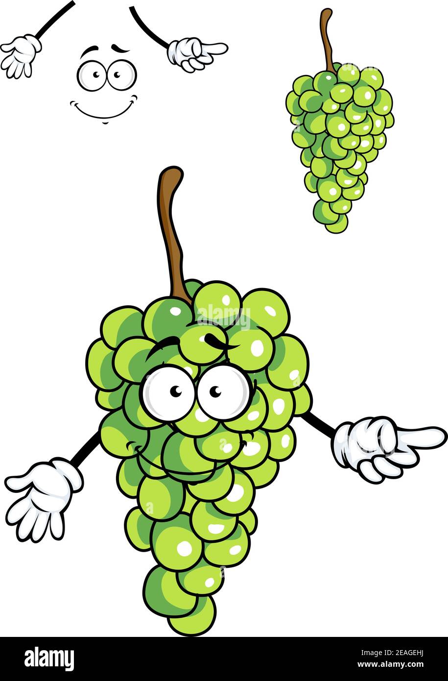 Laughing happy bunch of green cartoon grapes with a big beaming toothy ...