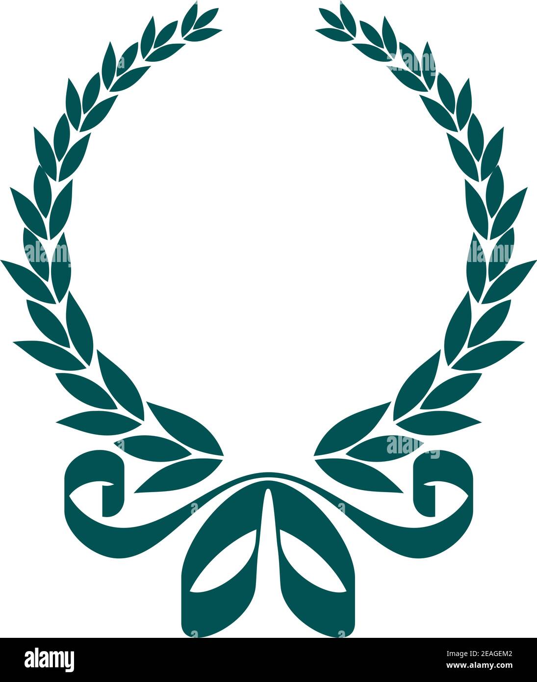 Blue silhouette of a circular foliate laurel wreath with a decorative ...