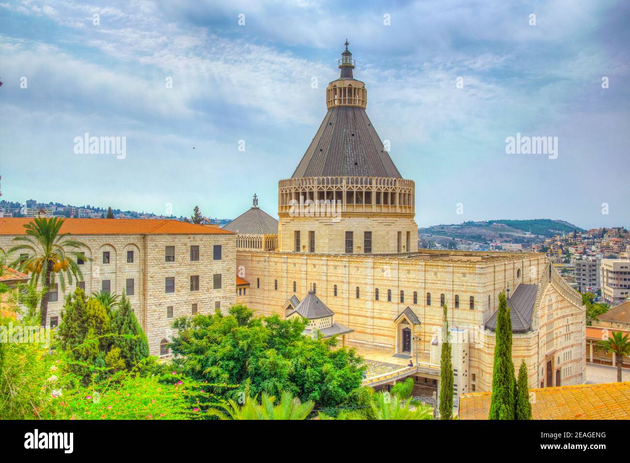 Cityscape of Nazareth with Basilica of the annunciation, Israel Stock ...