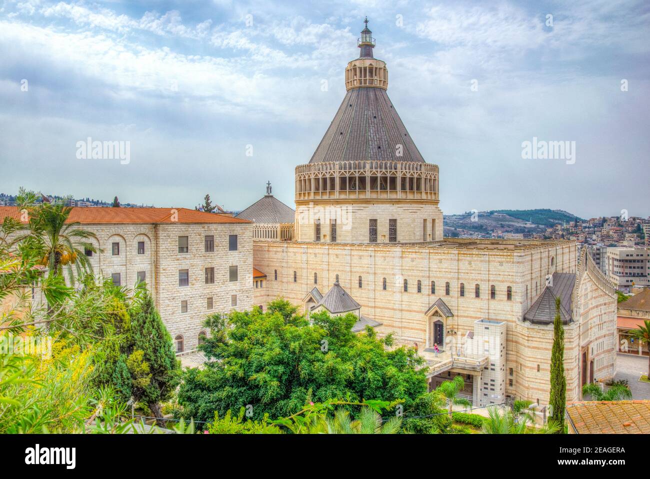 Cityscape of Nazareth with Basilica of the annunciation, Israel Stock ...