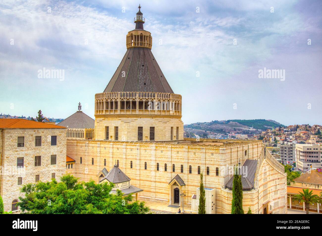 Cityscape of Nazareth with Basilica of the annunciation, Israel Stock ...