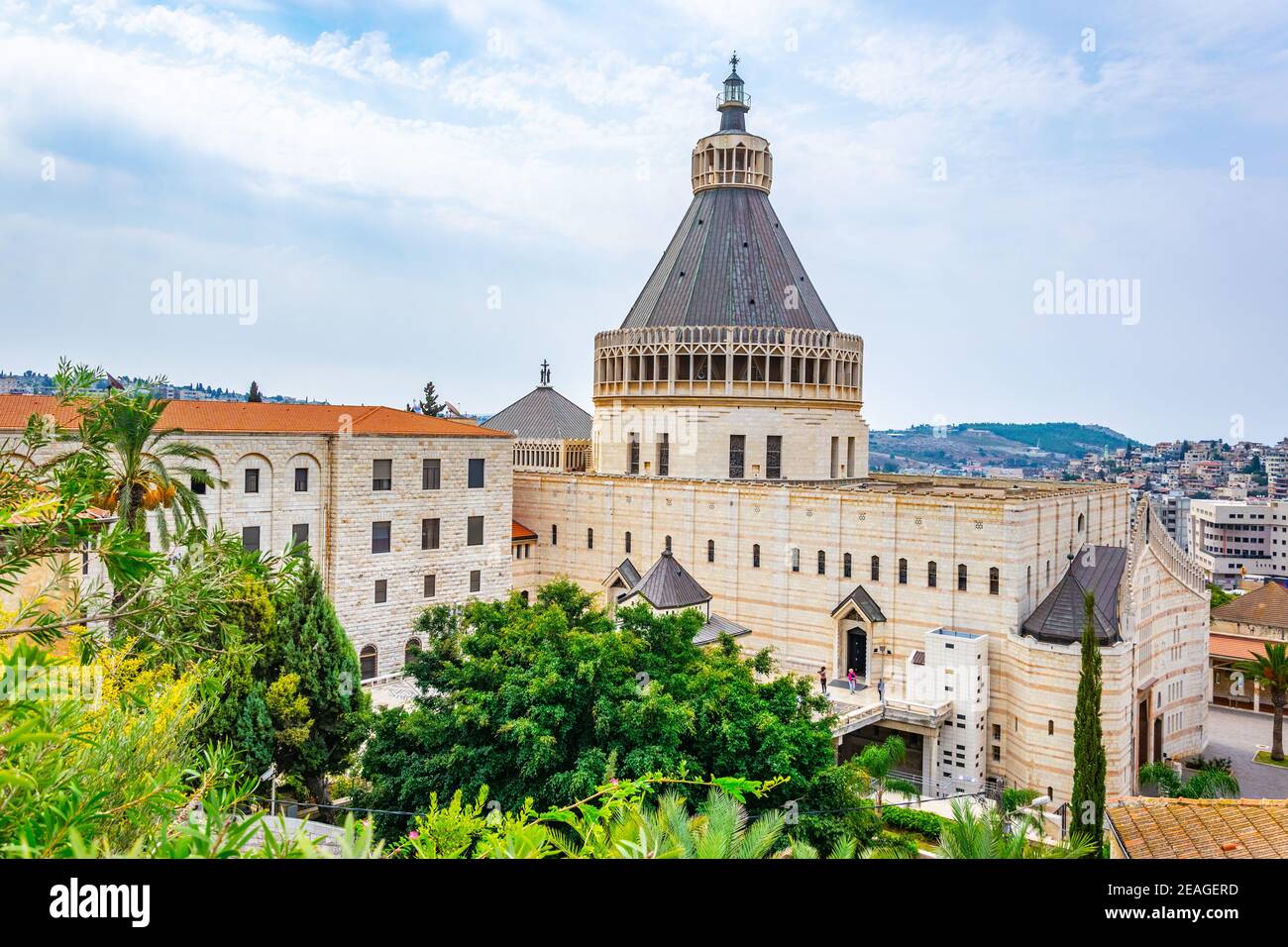 Cityscape of Nazareth with Basilica of the annunciation, Israel Stock ...