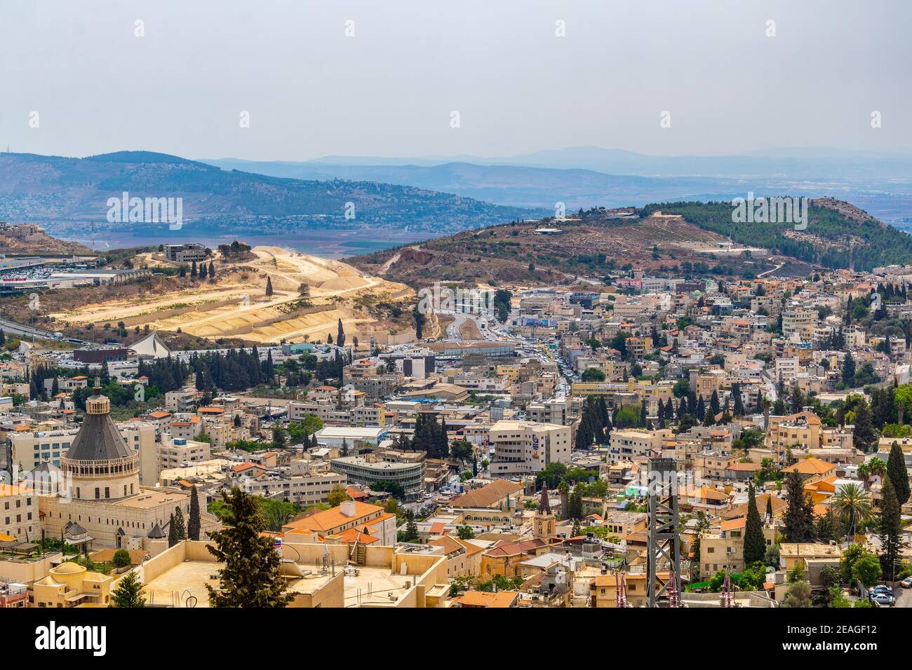 Cityscape of Nazareth with Basilica of the annunciation, Israel Stock ...