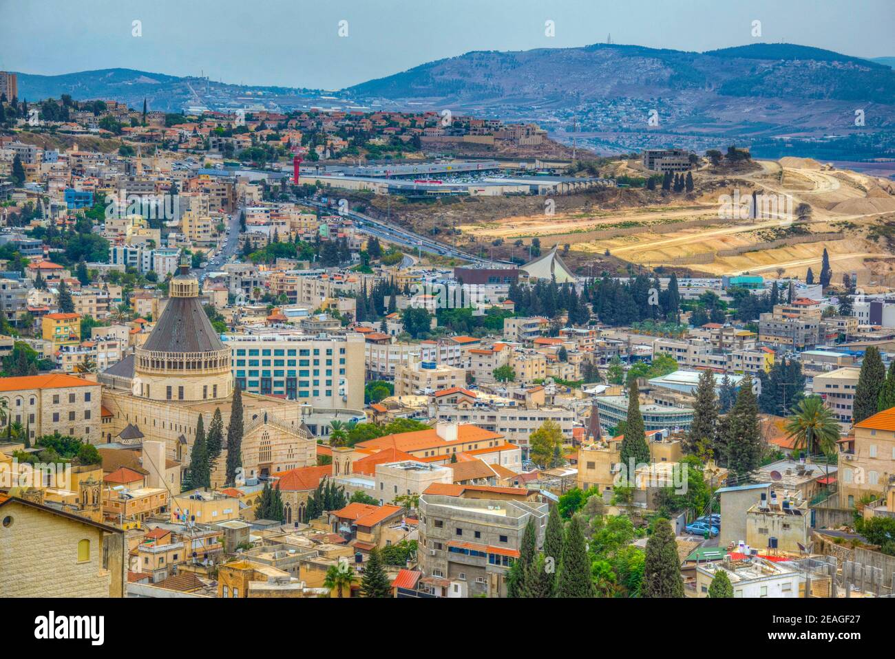 Cityscape of Nazareth with Basilica of the annunciation, Israel Stock ...
