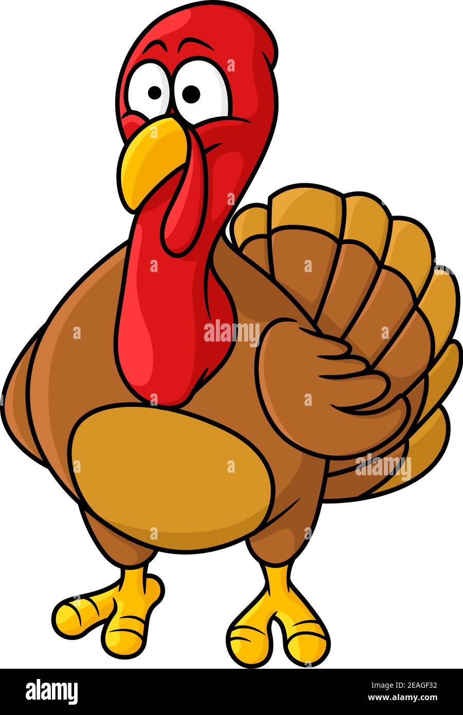 Fun caricature cartoon turkey standing facing the viewer with a bemused ...