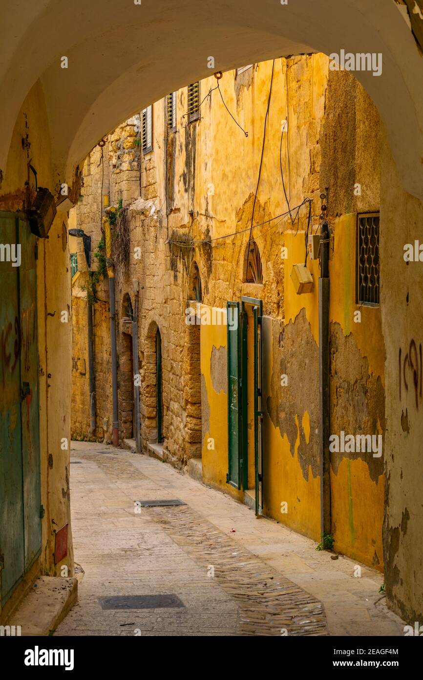 View of a narrow street in the center of Nazareth, Israel Stock Photo ...