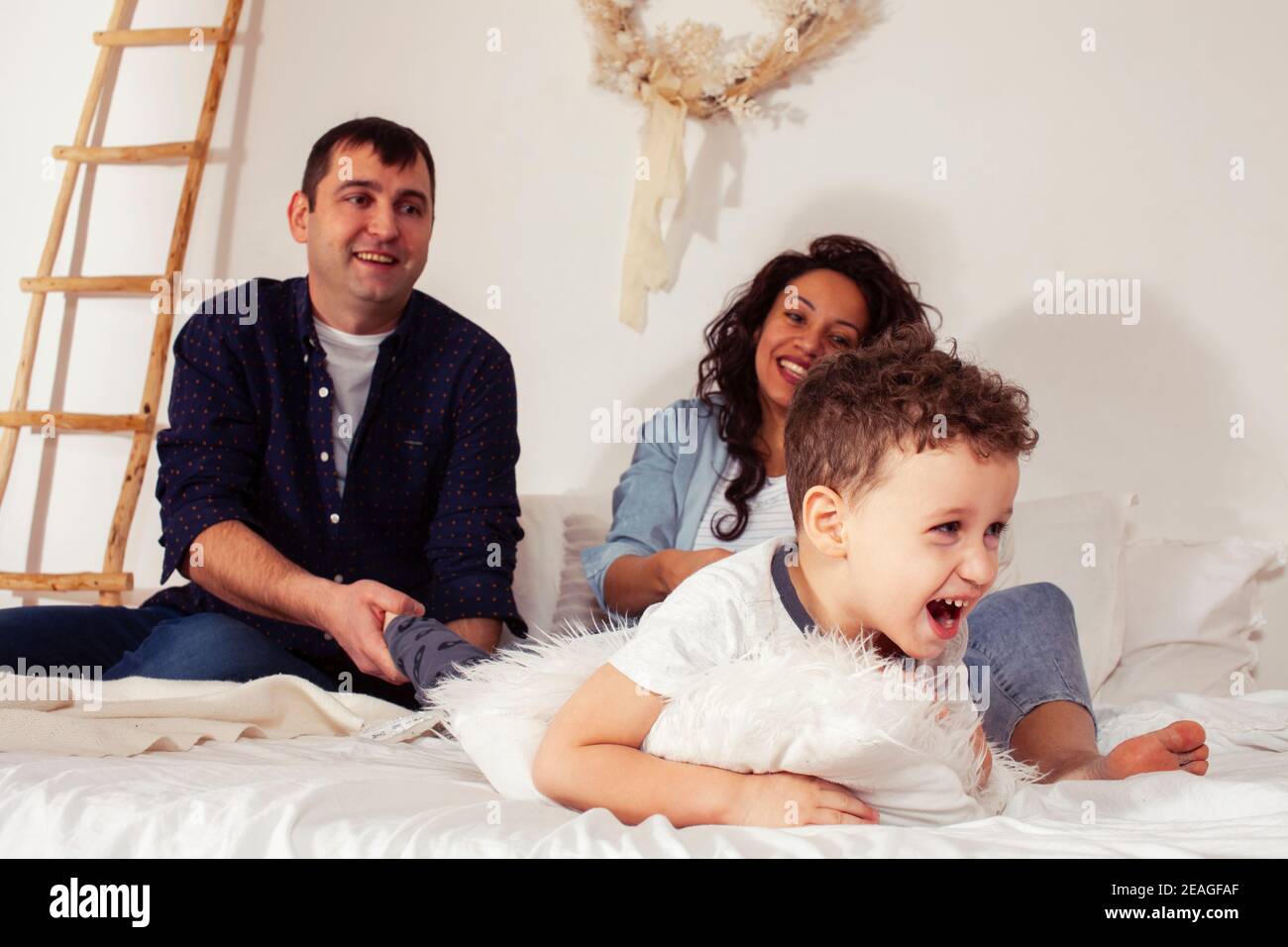 happy smiling family together at home, lifestyle people concept Stock ...