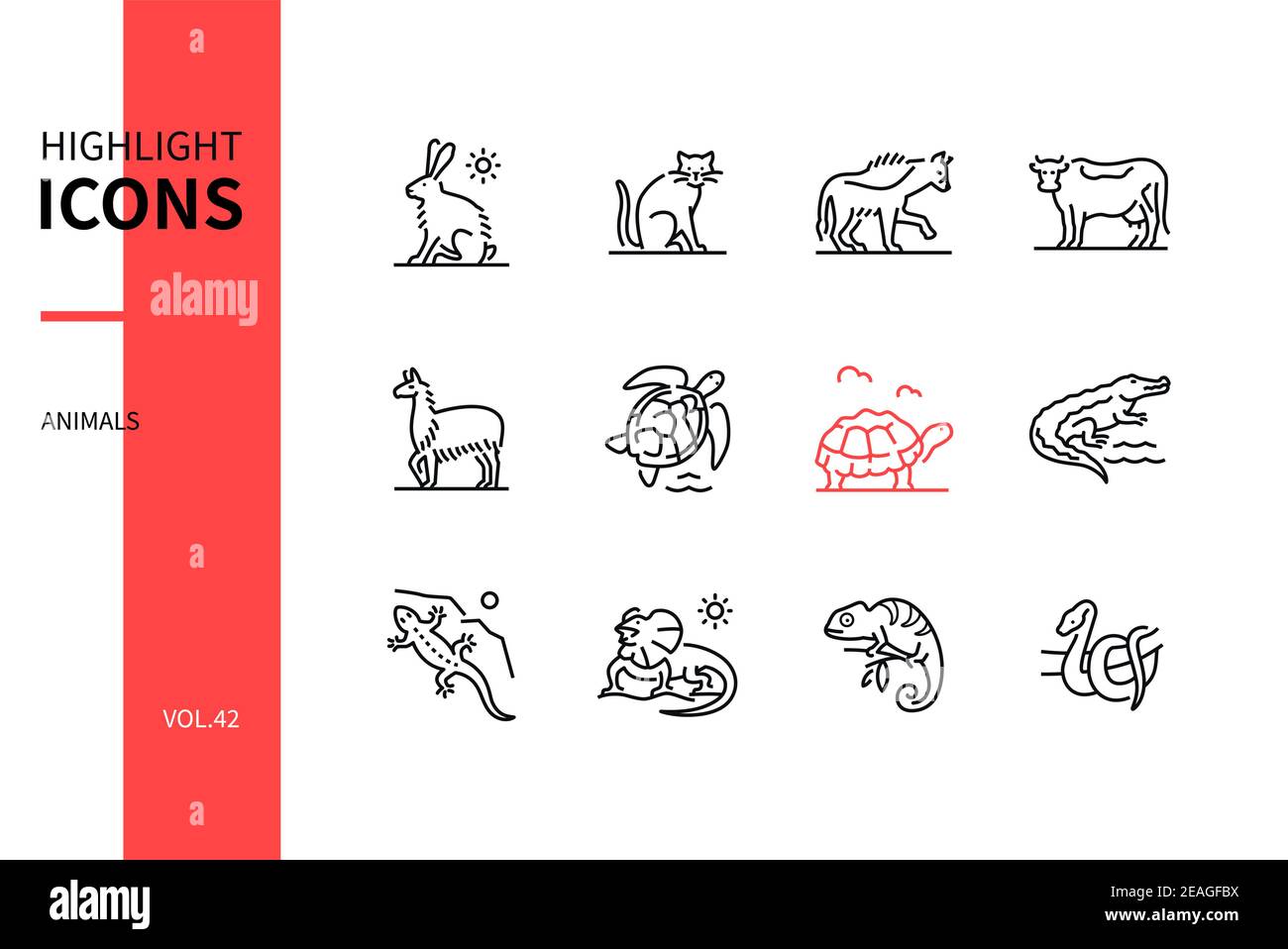 Animals collection - line design style icons set. Images of pets, farm ...