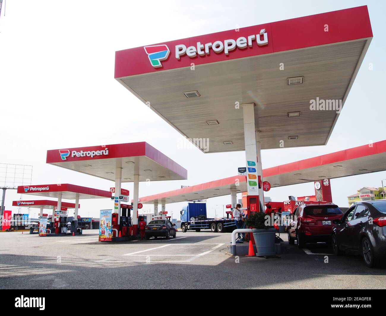 New facilities and logo for a Petroperu gas station. The Peruvian state ...