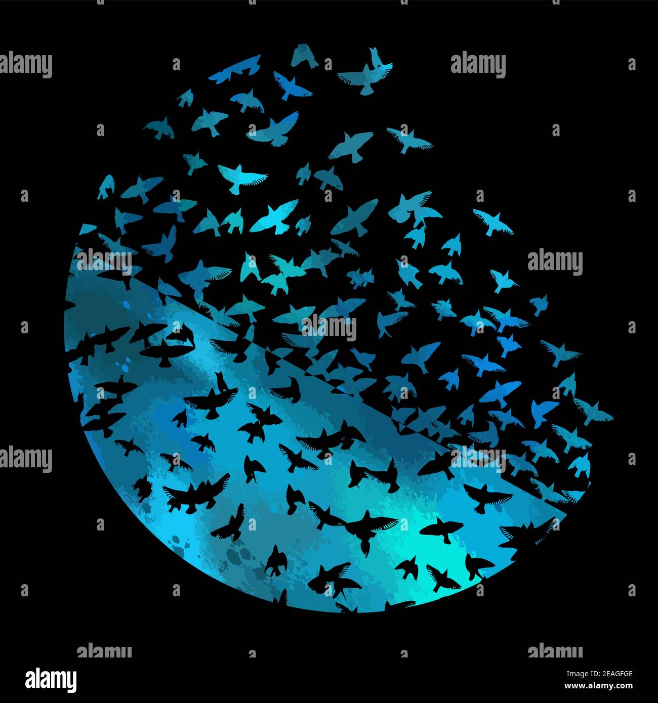 Bird watercolor. A flock of colorful birds. Mixed media. Abstraction in ...