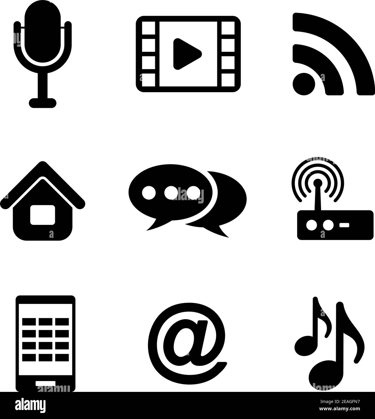 Communications and multimedia icons with a microphone, wifi, web, film ...