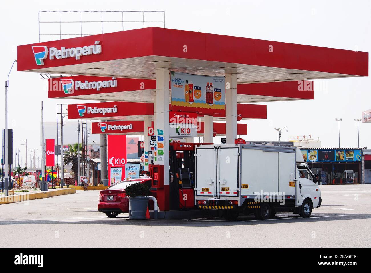 New facilities and logo for a Petroperu gas station. The Peruvian state ...
