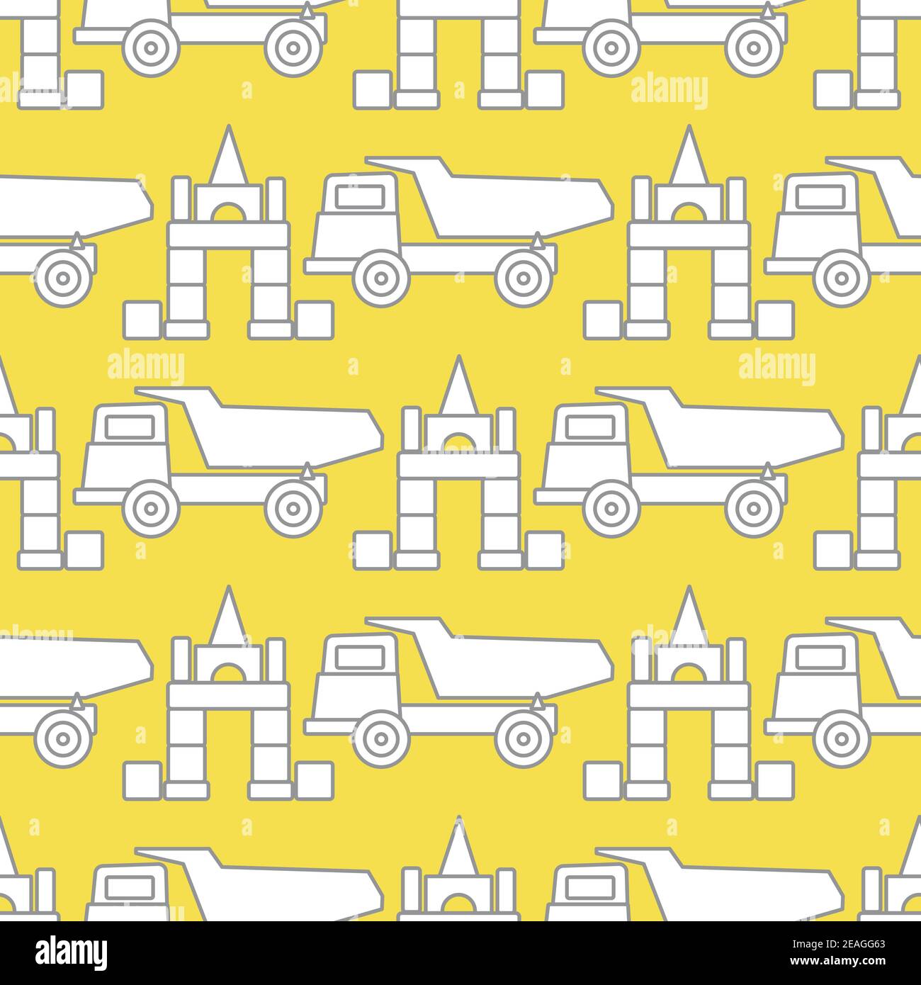 Vector seamless pattern with kid toys. Dump truck, cubes, blocks for ...