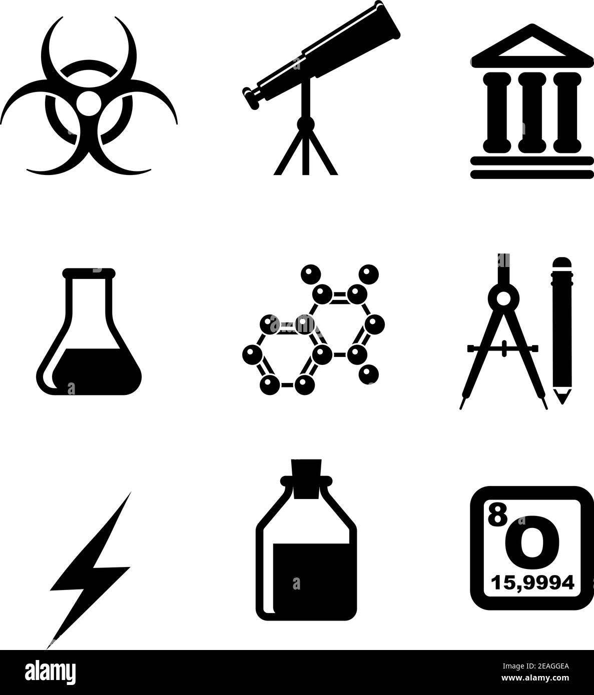 Atom symbol white icons Black and White Stock Photos & Images - Alamy
