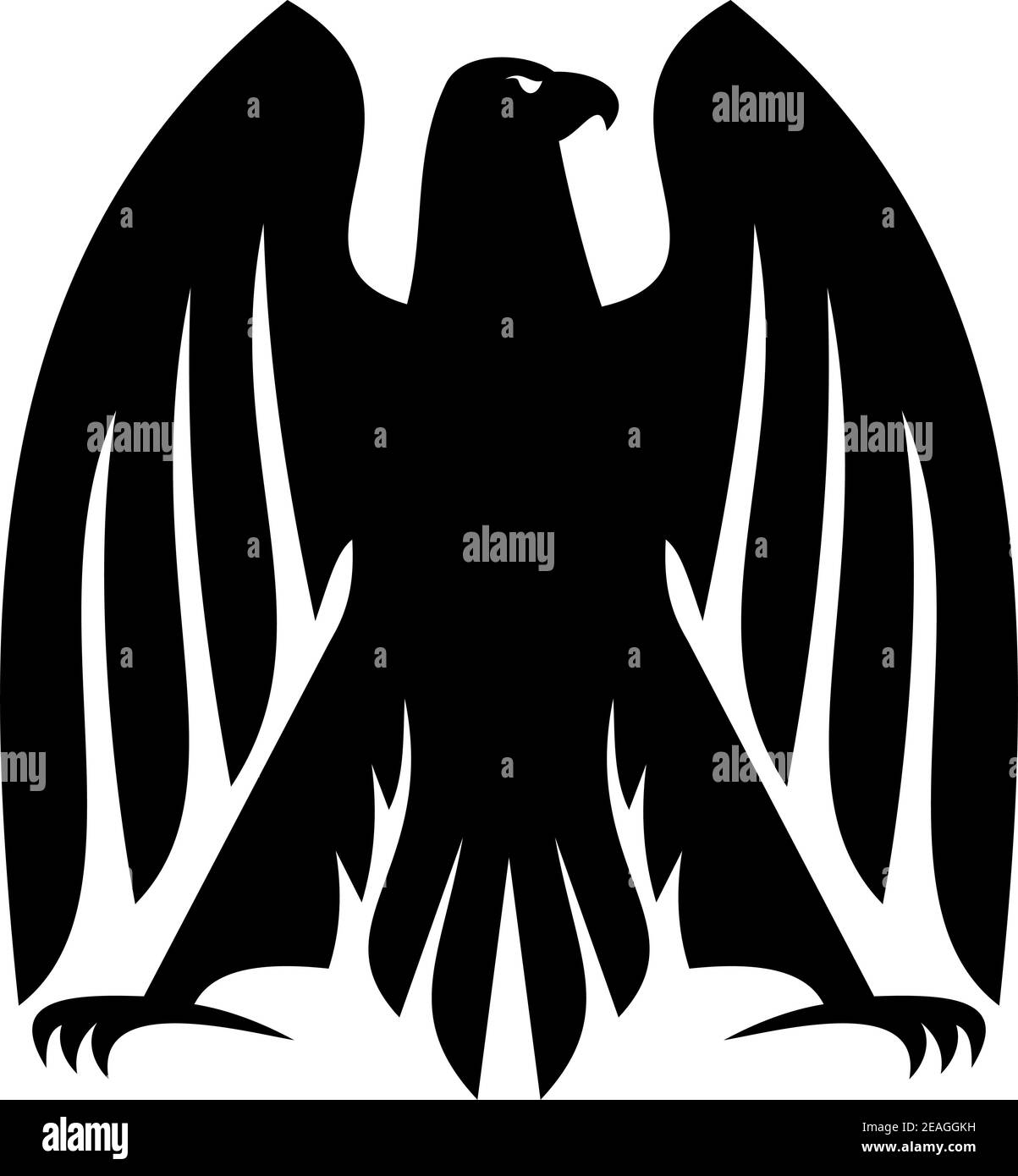 Black and white impressive Imperial eagle silhouette with raised ...