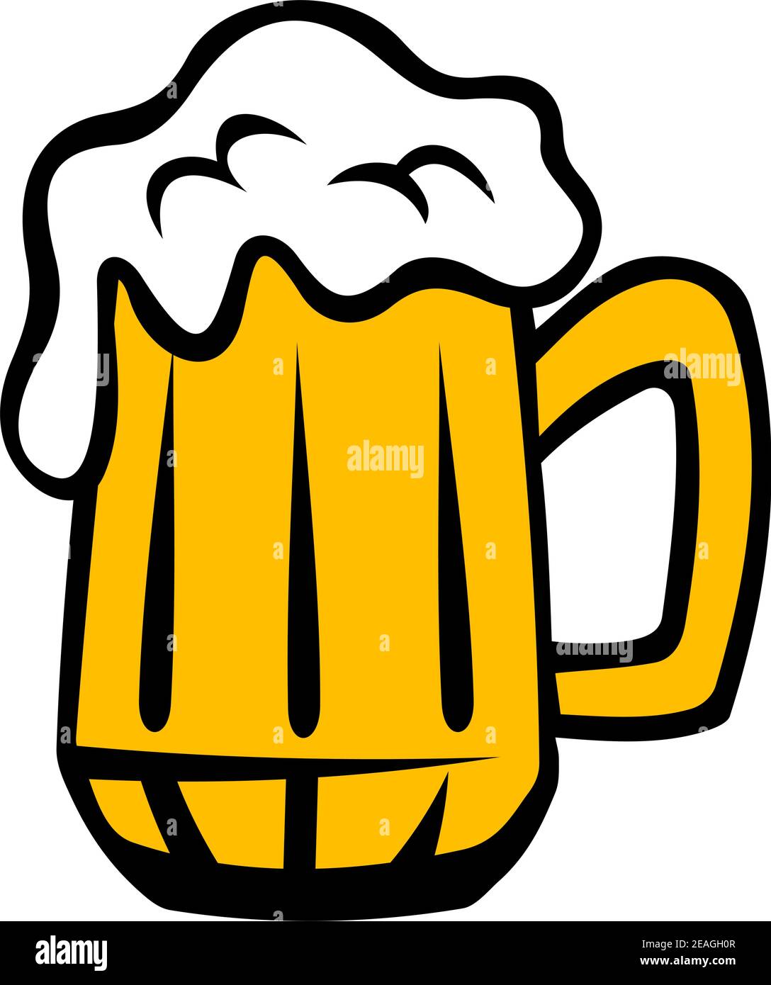 Tankard of golden lager with a frothy head running over the glass ...