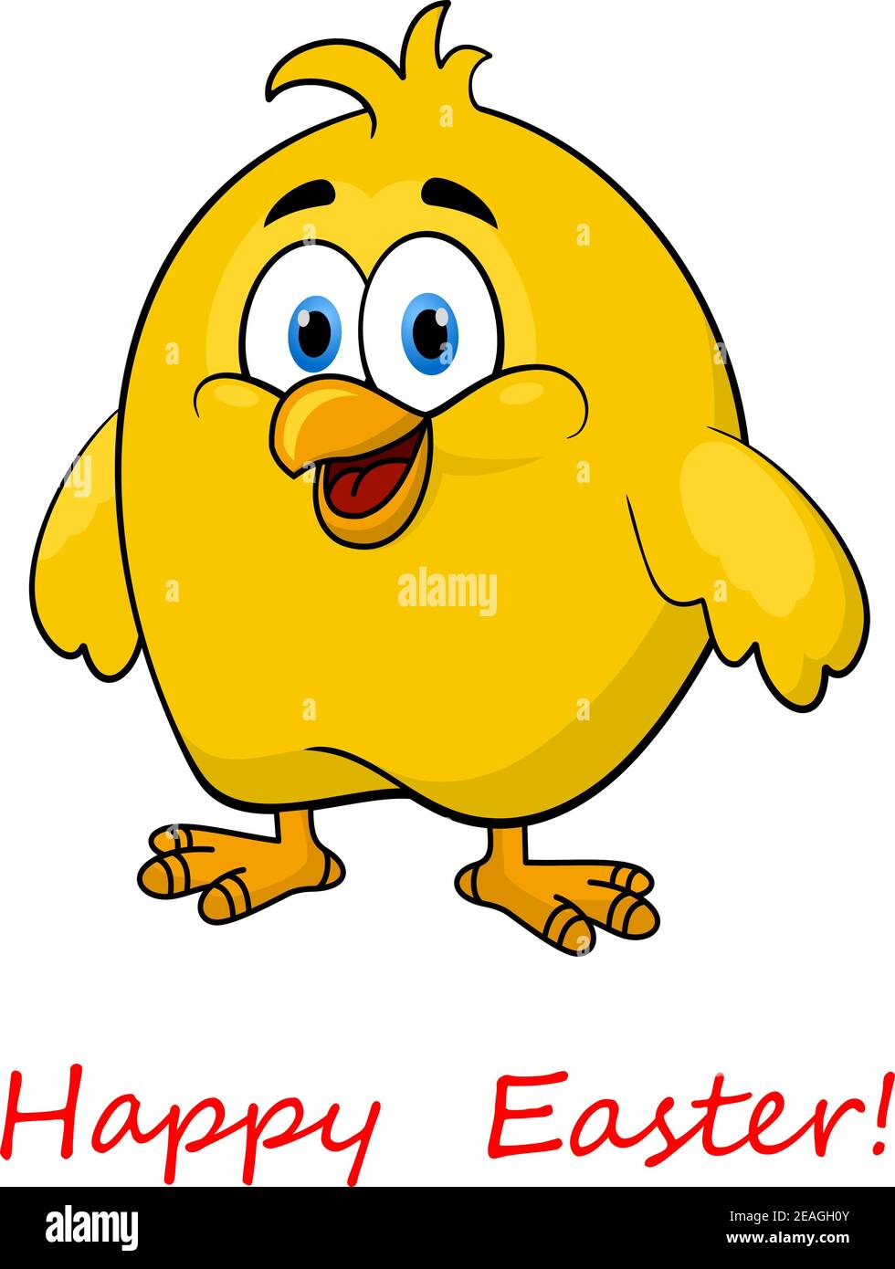 Happy cartoon Easter little yellow chicken with a tuft of feathers on ...