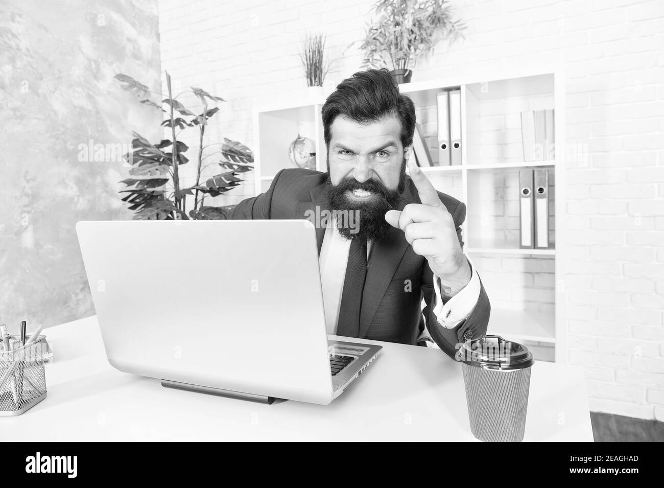 Man inspired manager work online laptop, angry boss concept Stock Photo ...