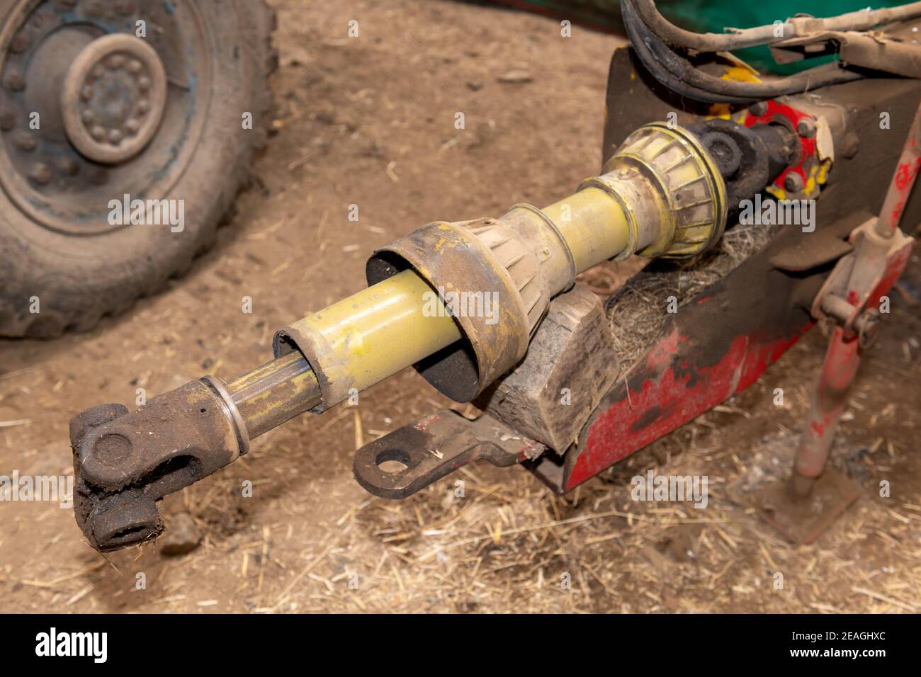 Close up of a pto shaft on a farm machine with a missing pto guard ...
