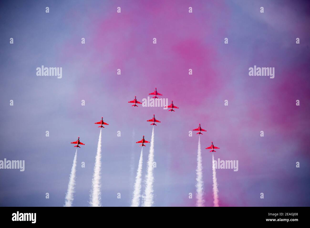 Red Arrows display team trailing smoke Stock Photo - Alamy