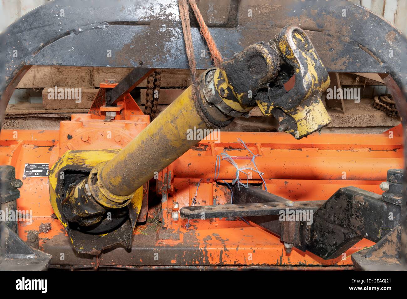 Close up of a pto shaft on a farm machine with a missing pto guard ...