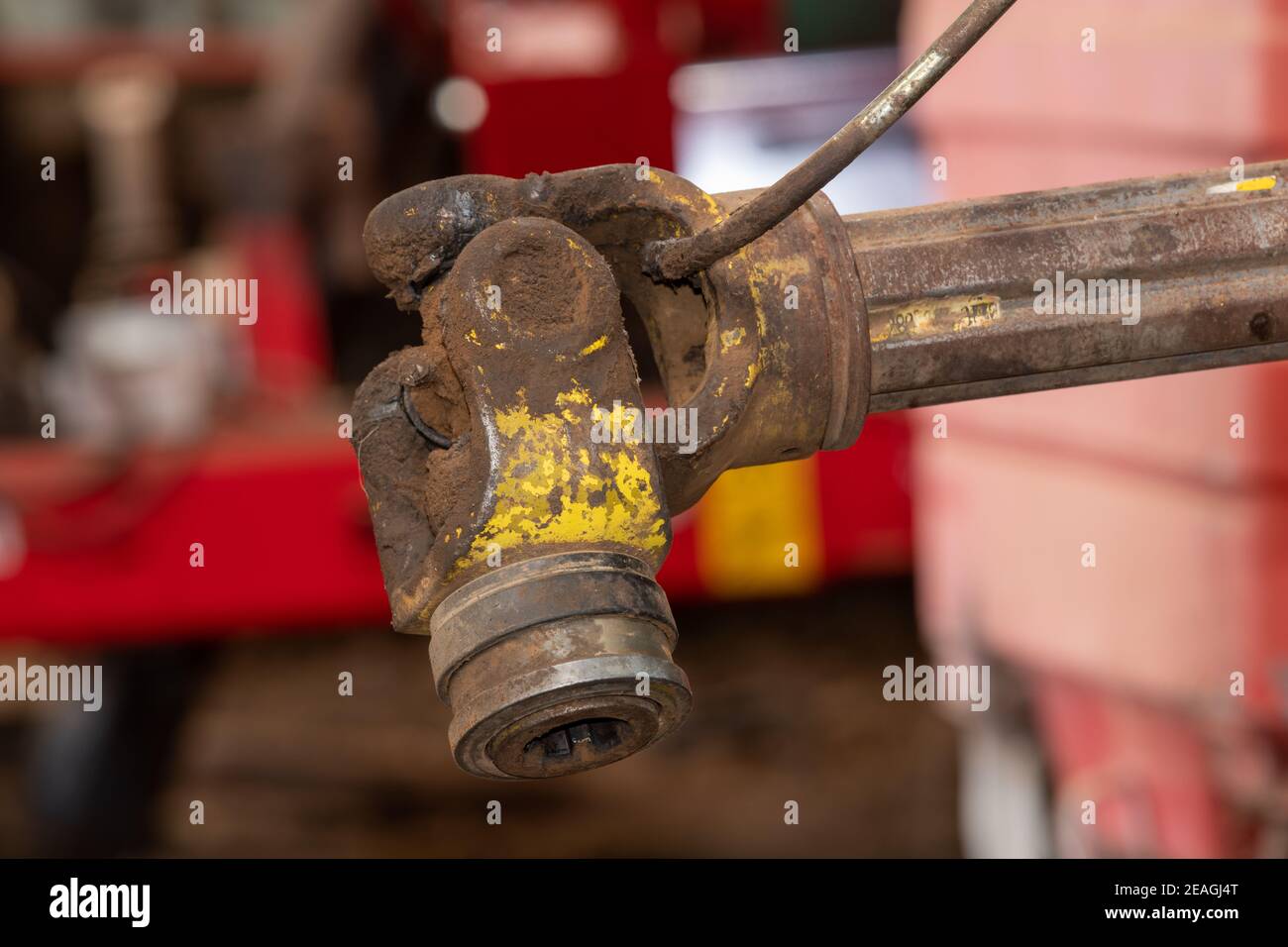 Close up of a pto shaft on a farm machine with a missing pto guard ...