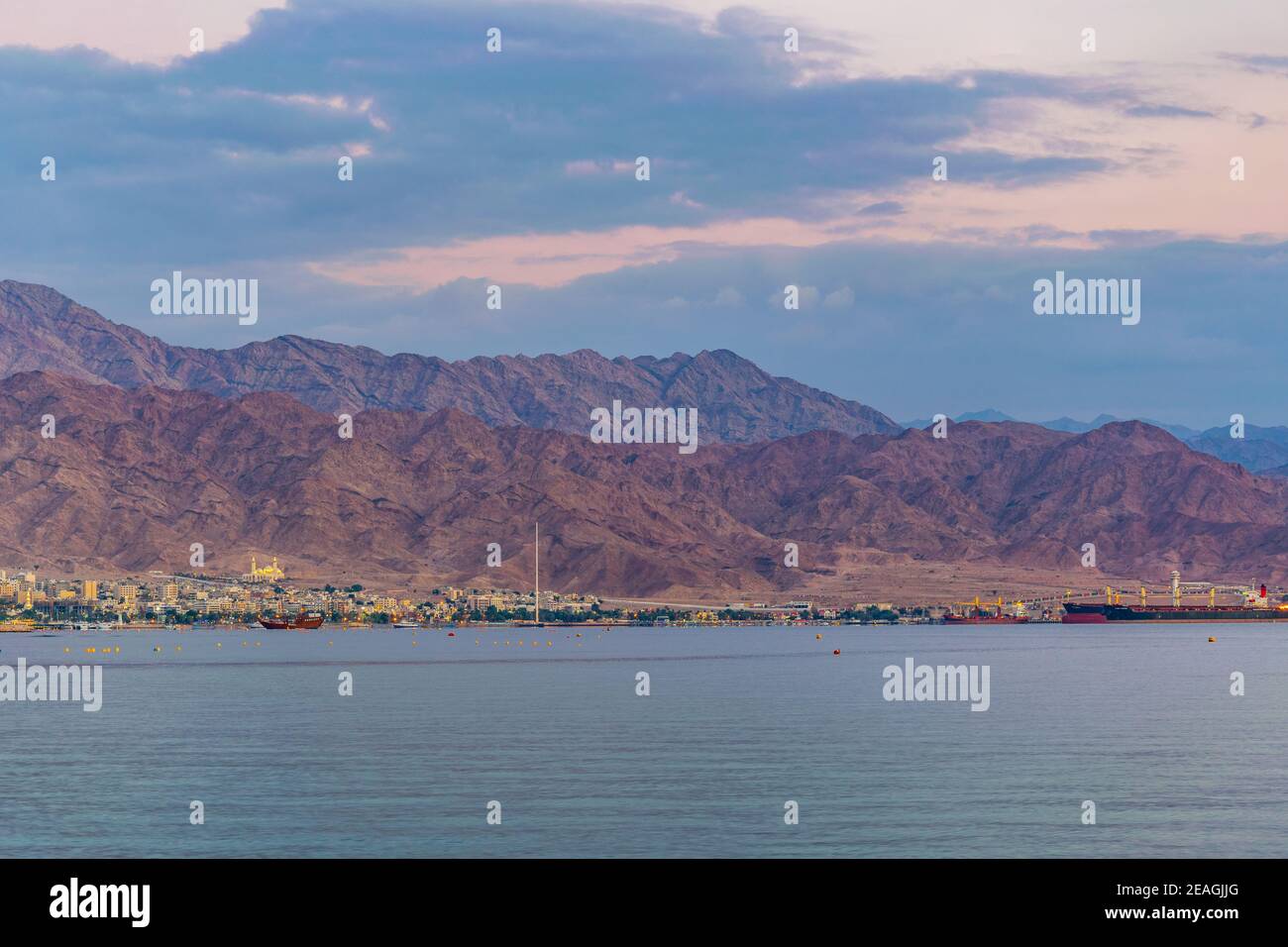 Sunset view of seaside of Aqaba in Jordan Stock Photo - Alamy