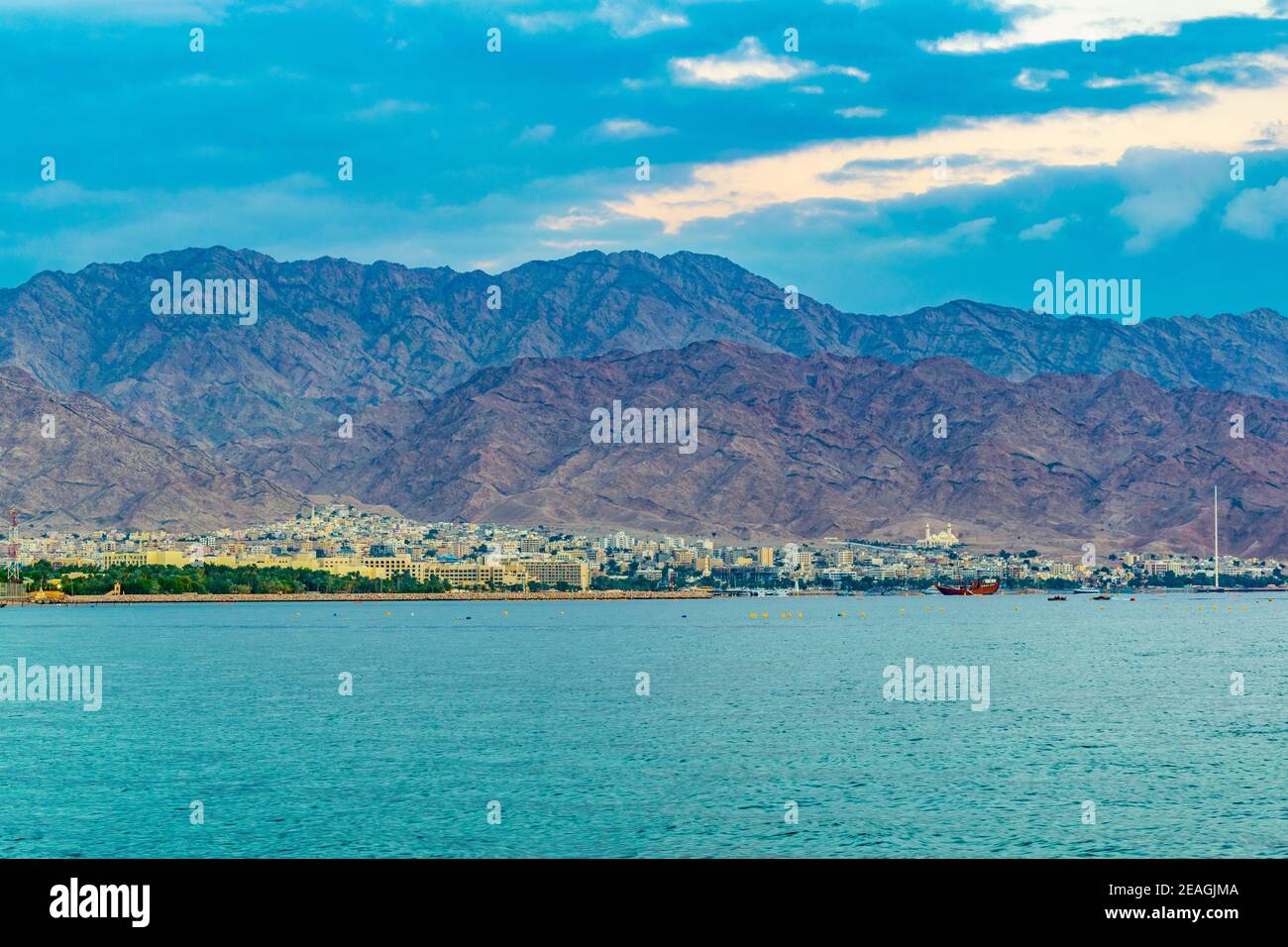 Sunset view of seaside of Aqaba in Jordan Stock Photo - Alamy