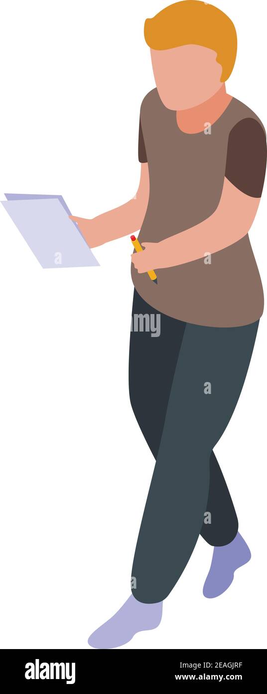 Boy take school test icon. Isometric of boy take school test vector ...