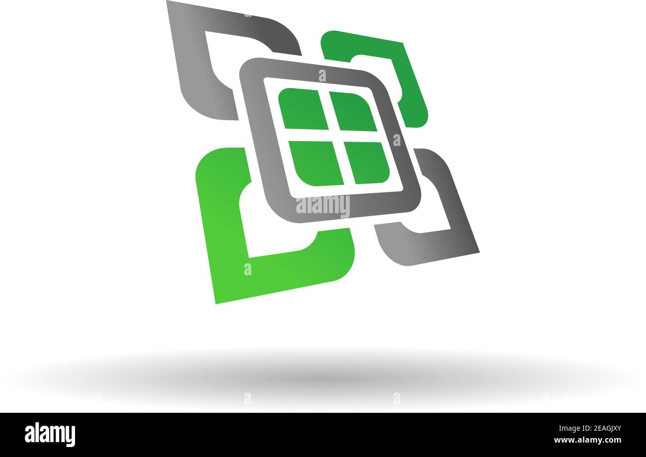 Abstract green and grey symbol with shadow on white background for ...
