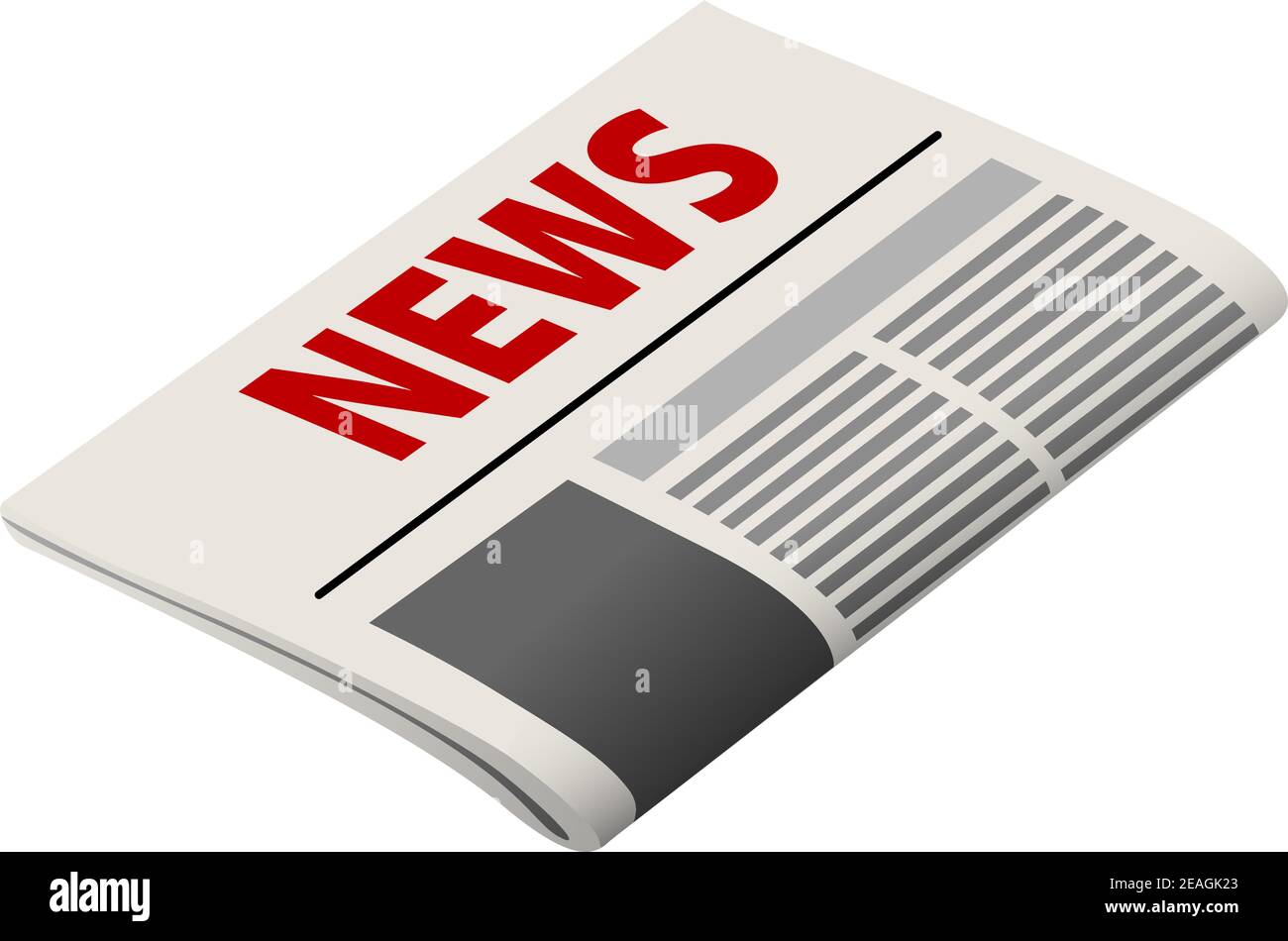 Folded newspaper realistic icon with the header in red and stylized ...