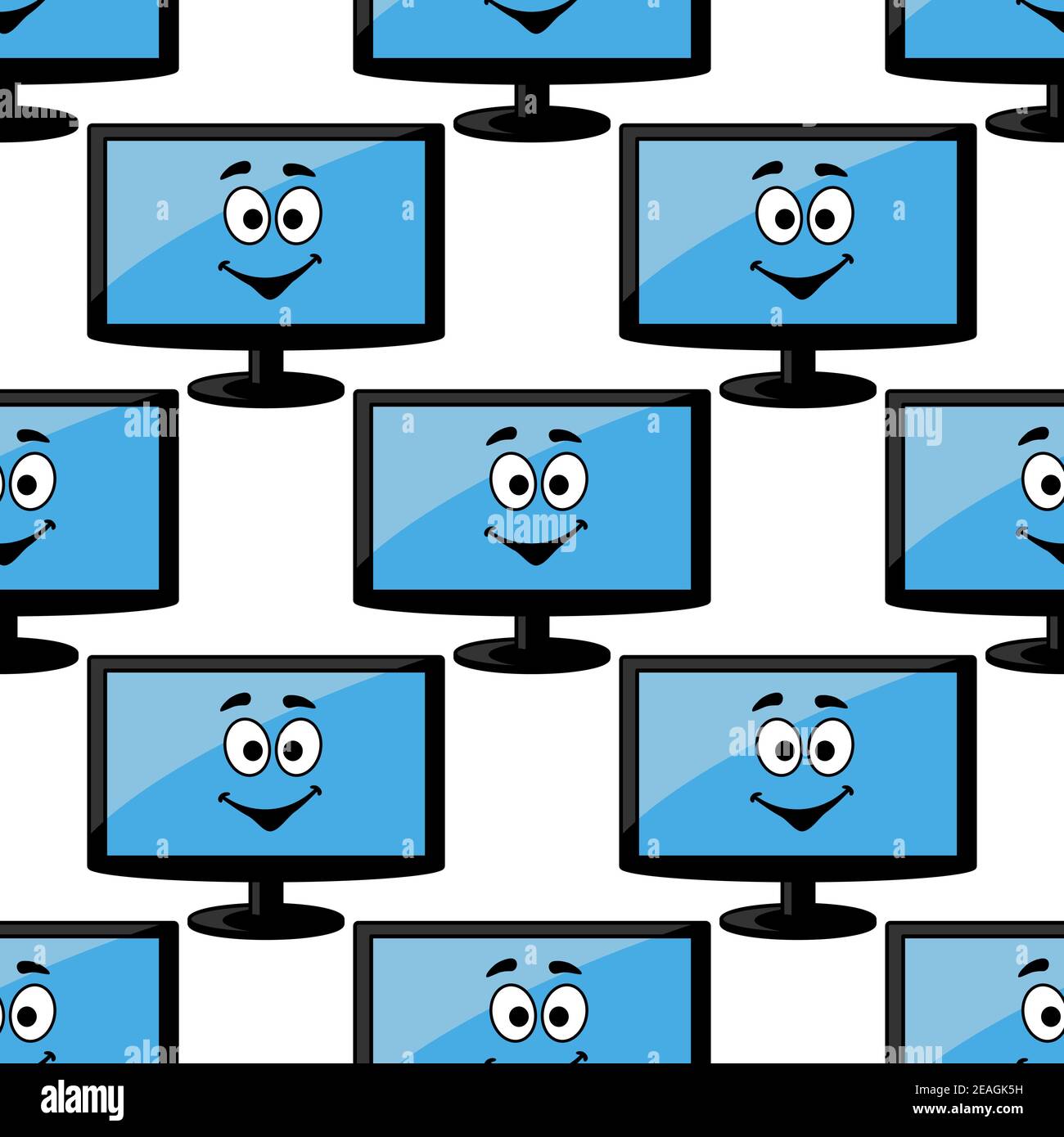 Seamless pattern of a happy desktop computer monitor with a smiling ...