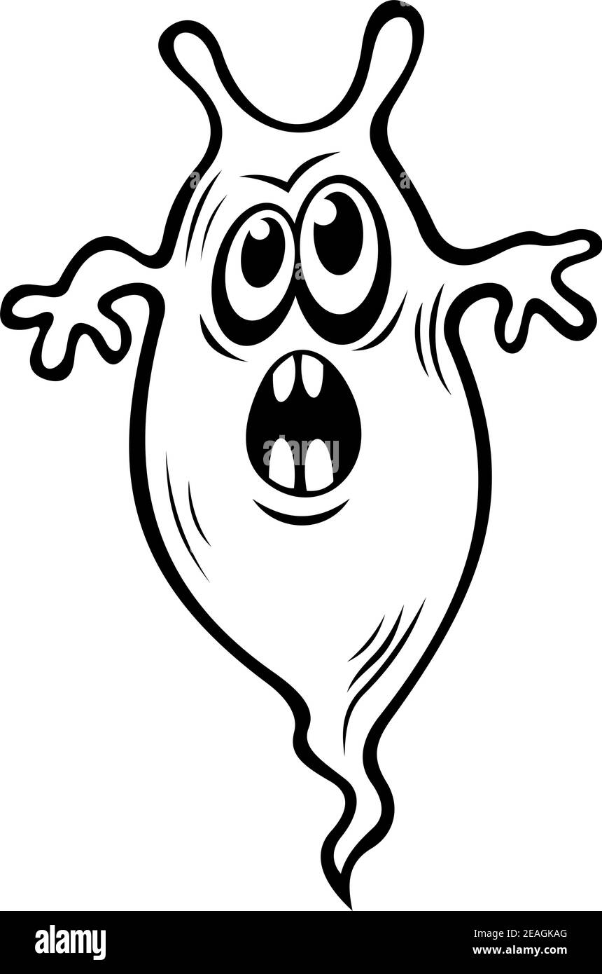 Scary black and white Halloween ghost waving its arms and yelling with ...