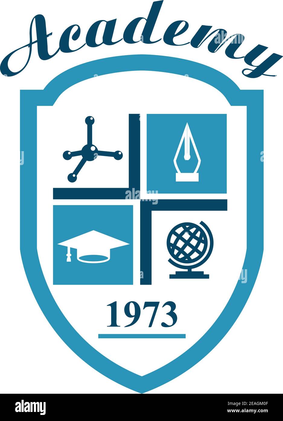 Academy symbol with science elements of molecule, globe, hat and pen ...
