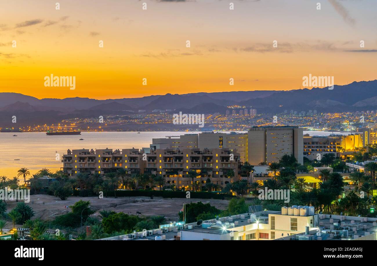 Sunset view of Aqaba gulf in Jordan Stock Photo - Alamy